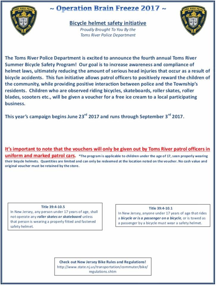 Operation Brain Freeze Is Here! – Toms River Police Department