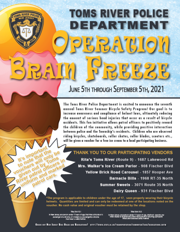 Operation Brain Freeze Is Back! – Toms River Police Department